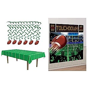 Football Decorations Backdrop Hanging Swirls and Table Cover for Birthdays Game Days Tailgating Party Supplies