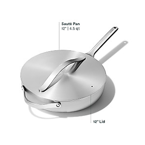 Caraway Stainless Steel Sauté Pan (4.5 Qt) - 5-Ply Stainless Steel - Oven Safe & Stovetop Agnostic - Non Toxic, PTFE & PFOA Free