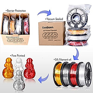 Silk PLA 3D Printer Filament 1.75mm Bundle,Shiny Silk Gold Silver White Red Metallic pla 3D Printing Filament 4 Pack Each Small Spool 0.25kg Multipack