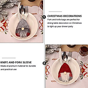 Amosfun Christmas Tableware Cover Silverware Holder Christmas Table Decor Red Grey for Christmas Party