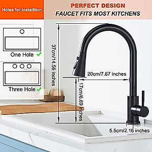 YACVCL Kitchen Sink Faucet with Pull Down Sprayer Stainless Steel Matte Black Commercial Kitchen Faucets with Side Single Handle