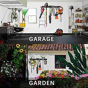 Garage Tool Storage Organizers Wall Mounted with 6 Removable Hooks and 3 Board, Super Heavy Duty Powder Coated Steel Garden Tool Hanger Rack for Chair, Broom, Mop, Rake Shovel & Tools