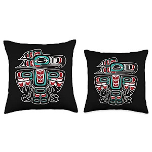 Native Art Northwest Pacific Haida Tlingit Native Raven Totem Throw Pillow, 18x18, Multicolor
