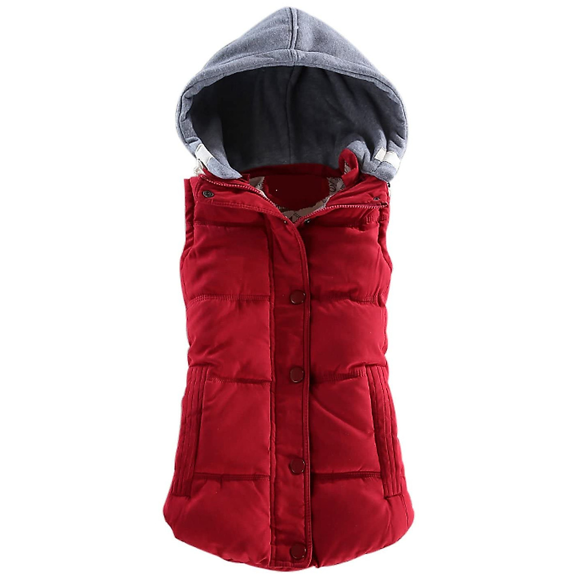 Yeokou Women's Slim Sleeveless Quilted Removable Hooded Winter Puffer Vest Coat(Red-M)
