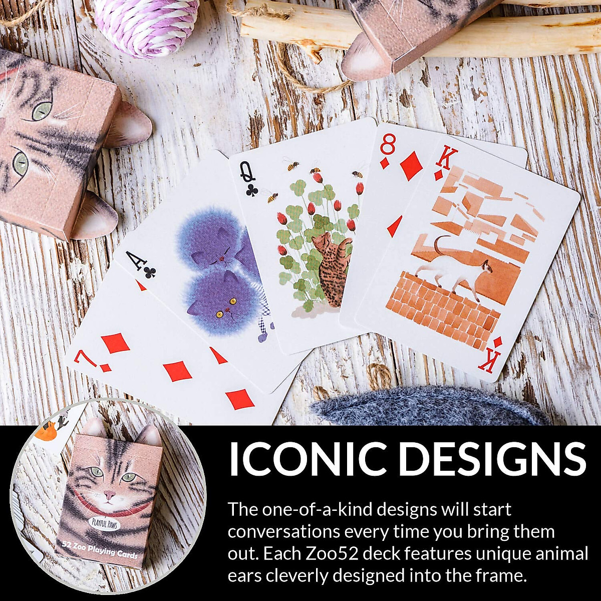 Zoo52 Playful Paws Playing Cards – Beautiful Cat & Dog Deck of Cards with Free Card Game eBook, Hand Illustrated Water Color Poker Cards. Unique Box and Intricate Detail for Cool