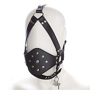 JCAKES Leather Head Harness Masks Sport Head Belts Cosplay Face Masks Rivet Mouth Masks