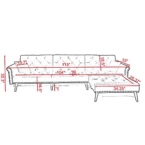 KoiHome Sectional Sofa Right Hand Facing Velvet Button Tufted, L Shape Chaise with Nail Head Detail, Conical Wood Leg, 2 Pillows, Modern & Elegant, Home Furniture for Living Room,Office, Blue
