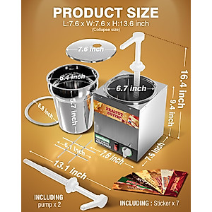 WantJoin Nacho Cheese Dispenser with Pump,4.6Qt Nacho Cheese Warmer,Stainless Steel Hot Fudge Warmer W/5-Level Temperature Adjustment,Hot Fudge Dispenser for Hot Fudge Cheese Caramel