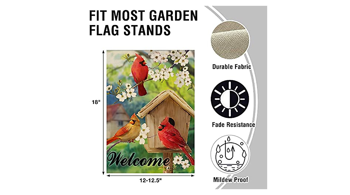 Artofy Welcome Summer Cardinal Red Birds Garden Flag - Durable Outdoor ...