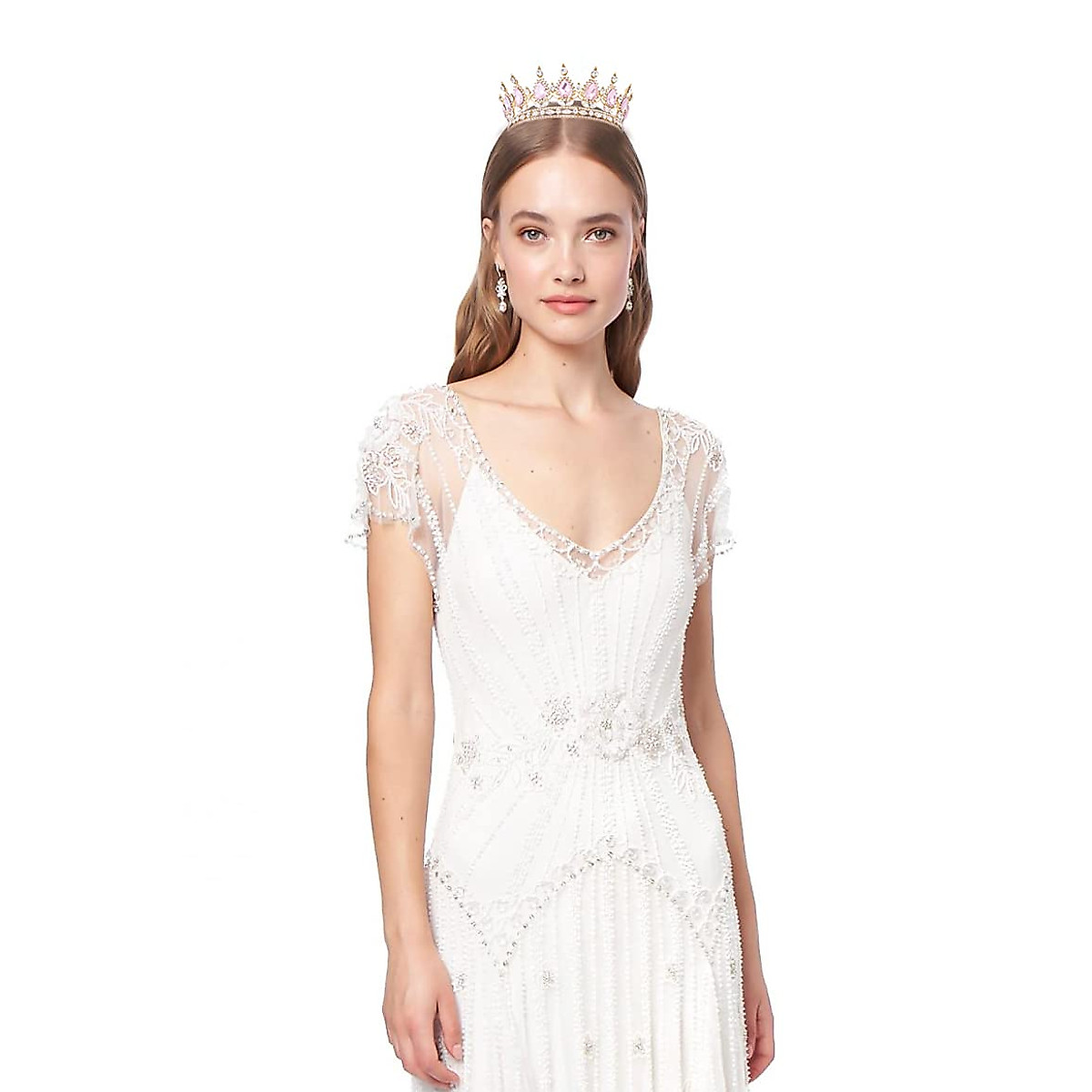 Crowns for Women, Vofler Queen Tiara Baroque Vintage Gold Pink Crystal Rhinestone Headband for Lady Girl Bridal Bride Princess Prom Birthday Wedding Pageant Prom Homecoming Halloween Costume Party