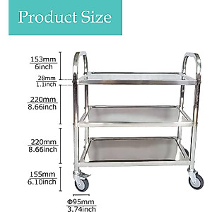 ITINA 3 Tier Stainless Steel Utility Cart with Locking Wheels L29.5× W16× H33inch 330Lbs Total Load Capacity Kitchen Island Trolley Catering Storage Cart for Kitchen Restaurant Hotel Cafe Home