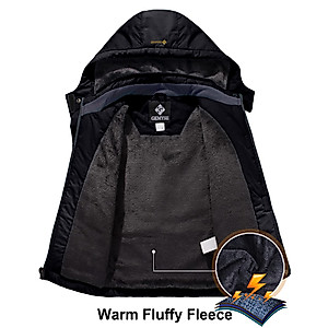 GEMYSE Boy's Waterproof Ski Snow Jacket Hooded Fleece Lined Windproof Winter Jacket (Black,10/12)