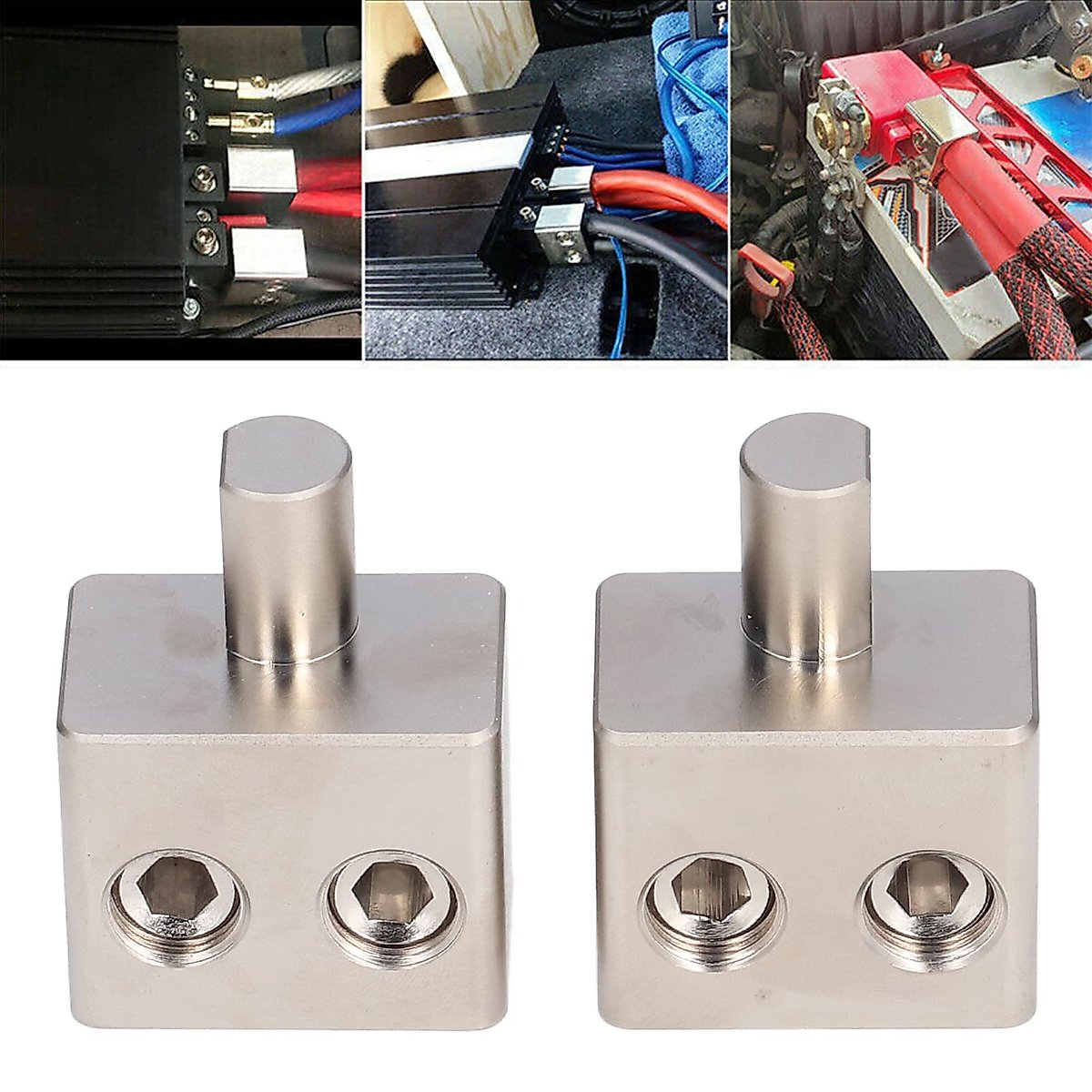 Acouto Car Audio Splitter Pure Ccopper Plated Material 2 Pcs Car Audio Amplifier Dual 1/0 Gauge to 1/0 Gauge Amp Input Reducers Discharge Bottle One Point Two Pure Copper Splitter