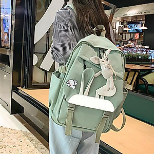 MOwers Kawaii Backpack with Cute Rabbit Pendant (Green)
