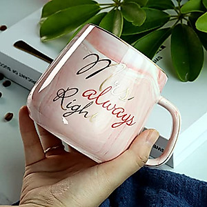 Mr Right Mrs Always Right Couple Coffee Mugs Cups - Bridal Shower Wedding Anniversary Valentine's Day Gift - Bride and Groom Newlyweds Married Couples Ceramic Marble Couple Cups Mugs Set (13.2 oz )