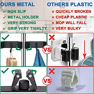 HYRIXDIRECT Broom Holder Wall Mount Broom Organizer Mop Holder Hanger Garden Tool Organizers Storage Rack Garage Laundry Room Organizations and Storage with Hooks Heavy Duty