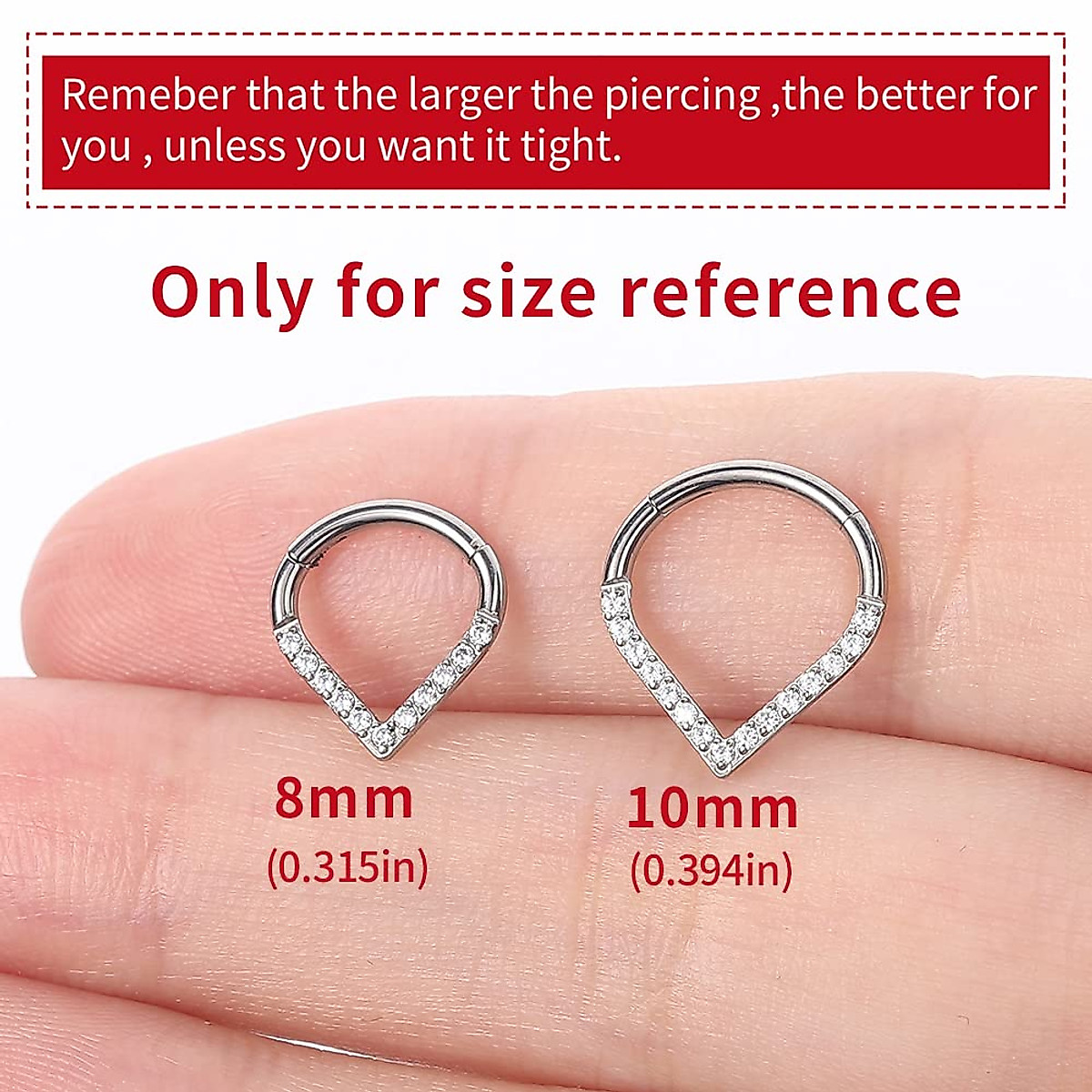 VOJO G23 Titanium Teardrop Septum Ring Daith Piercing Earrings Jewelry Tragus Helix Nose Rings for Women (10mm，CZ Silver)