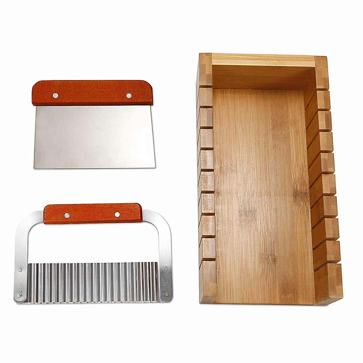 Soap Cutting Tool Set Wooden Loaf Cutter Mold + 2 Pcs Straight Wavy Stainless Steel Cutter Slicer