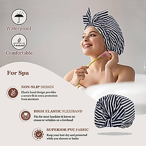 2 PCS Shower Caps for Women Resuable Waterproof Adjustable Shower Caps with Bowknot Hair Bath Cap for Natural Hair