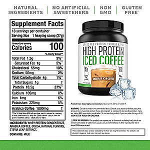 High Protein Coffee, Keto Friendly, 18g of Protein, 2g Carbs, Natural Ingredients (18 Servings, Chocolate Iced Coffee)