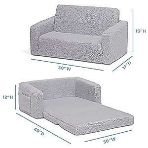Delta Children Cozee Flip-Out Sherpa 2-in-1 Convertible Sofa to Lounger for Kids, Grey