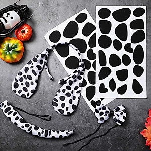 WILLBOND Dalmatian Dog Ear Headband, Bow Tie, Tail Set with 4 Sheets Adhesive Felt Circles Felt Pads for Halloween DIY Projects Costume Party Decorations Supplies