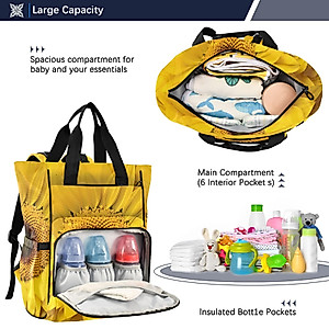 xigua Yellow Sunflower Diaper Bag Backpack Multi Function Baby Changing Bags Waterproof Large Capacity Travel Back Pack for Mom Dad