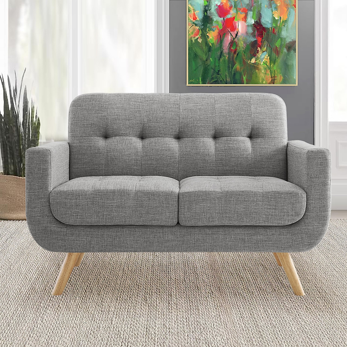 ROSEVERA Elena Contemporary Accent Armchair with Linen Upholstery Living Room Furniture, Gray