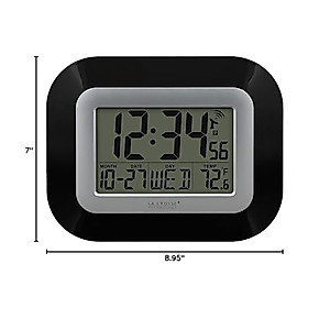 La Crosse Technology WT-8005U-B-INT Atomic Digital Wall Clock with Indoor Temperature, Black,