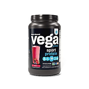 Vega Premium Sport Protein Berry Protein Powder, Vegan, Non GMO, Gluten Free Plant Based Protein Powder Drink Mix, NSF Certified for Sport, 28.3 oz