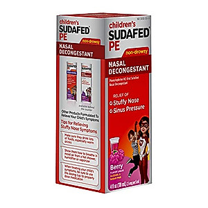 Sudafed Children's PE Nasal Decongestant, Liquid Cold Relief Medicine with Phenylephrine HCl, Alcohol Free and Sugar-Free, Berry-Flavored, 4 fl. oz