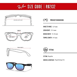 Ray-Ban RB2132 NEW WAYFARER Square Sunglasses For Men For Women + BUNDLE with Designer iWear Eyewear Kit (Rubber Black/Grey Mirror Blue)