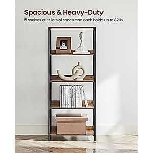 VASAGLE 5-Tier Bookshelf, Bookcase for Office, 11.8 x 23.6 x 56.7 Inches, Shelving Unit, with Back Panels, Industrial Style, for Living Room, Study, Home Office, Rustic Brown and Black ULLS117B01
