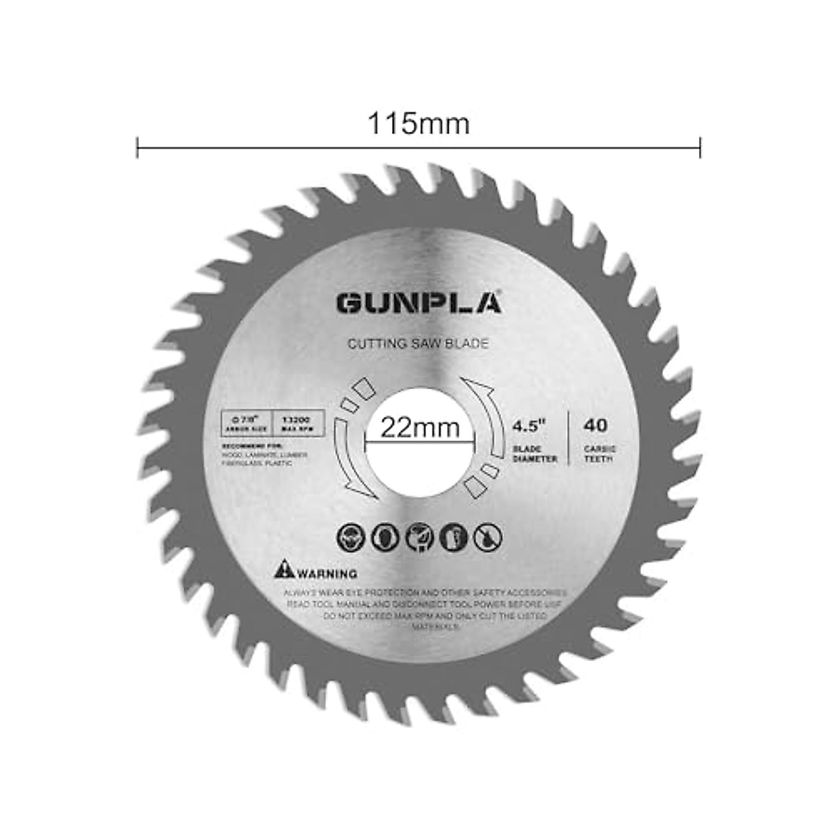 Gunpla 3 Pieces 4-1/2-inch 40 Tooth Alloy Steel TCT General Purpose Hard & Soft Wood Cutting Saw Blade with 7/8-inch Arbor(Reduce Ring 5/8 inch)
