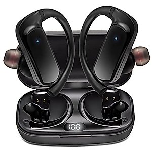 Dem.Lorida Wireless Earbuds Bluetooth 38hrs Play T60 Back Sport Earphones with LED Display Over-Ear Buds with Earhooks with Mic for Sport Running Workout Black