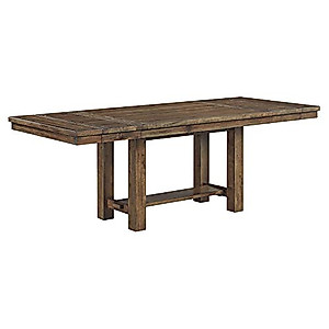Signature Design by Ashley Moriville Farmhouse 36” x 30” Dining Extension Table, Seats up to 8, Brown & Moriville Casual Rustic Upholstered Dining Bench, Grey & Brown