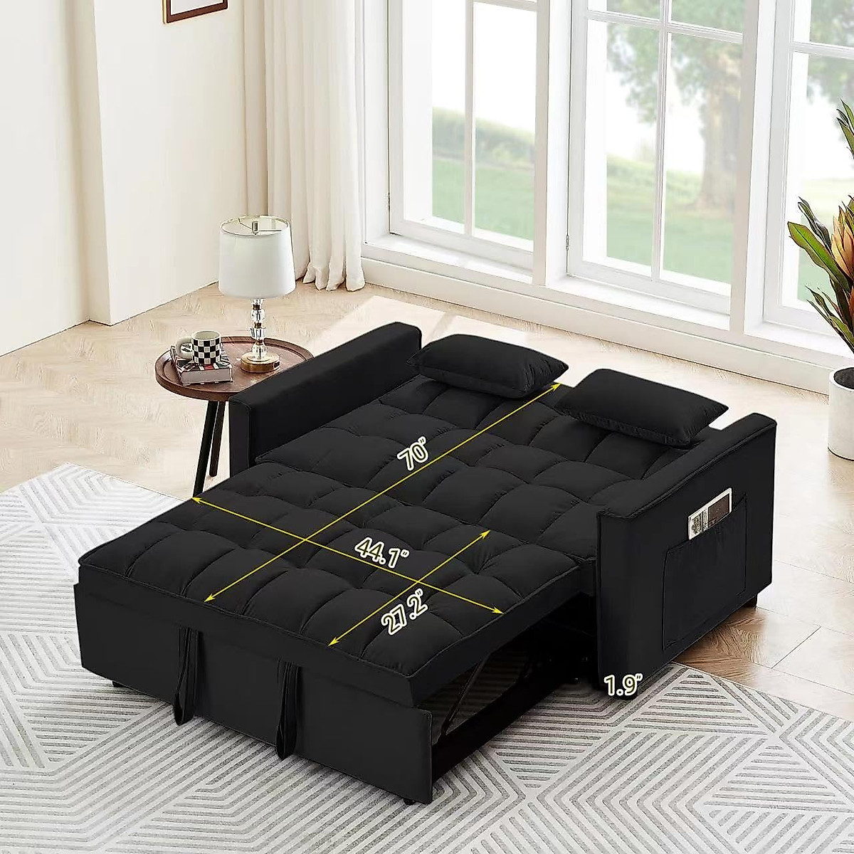 Eafurn 3 in 1 Sleeper Couch Sofa Bed,Convertible Pull Out Loveseat with Adjustable Backrest and Side Pocket,Comfy 2 Seater Love Seat Lounge Sofa & Couches for Living Room Apartment