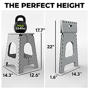 Mueller Folding Step Stool, 18 Inch Heavy Duty Step Stools for Adults and Kids, Lightweight and Portable Foldable Stool for Kitchen, Bathroom, Non-Slip and Sturdy, Holds up to 300lbs, White