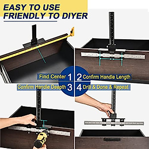 Cabinet Hardware Jig All Metal, with Φ5mm & Φ4mm Drilling Hole, Aluminum Alloy Cabinet Hole Drilling Template for Knob/Handle/Pull. Extra 2 Drill Bits & 1 Set of Fittings, Inch & Metric(2 Scale)