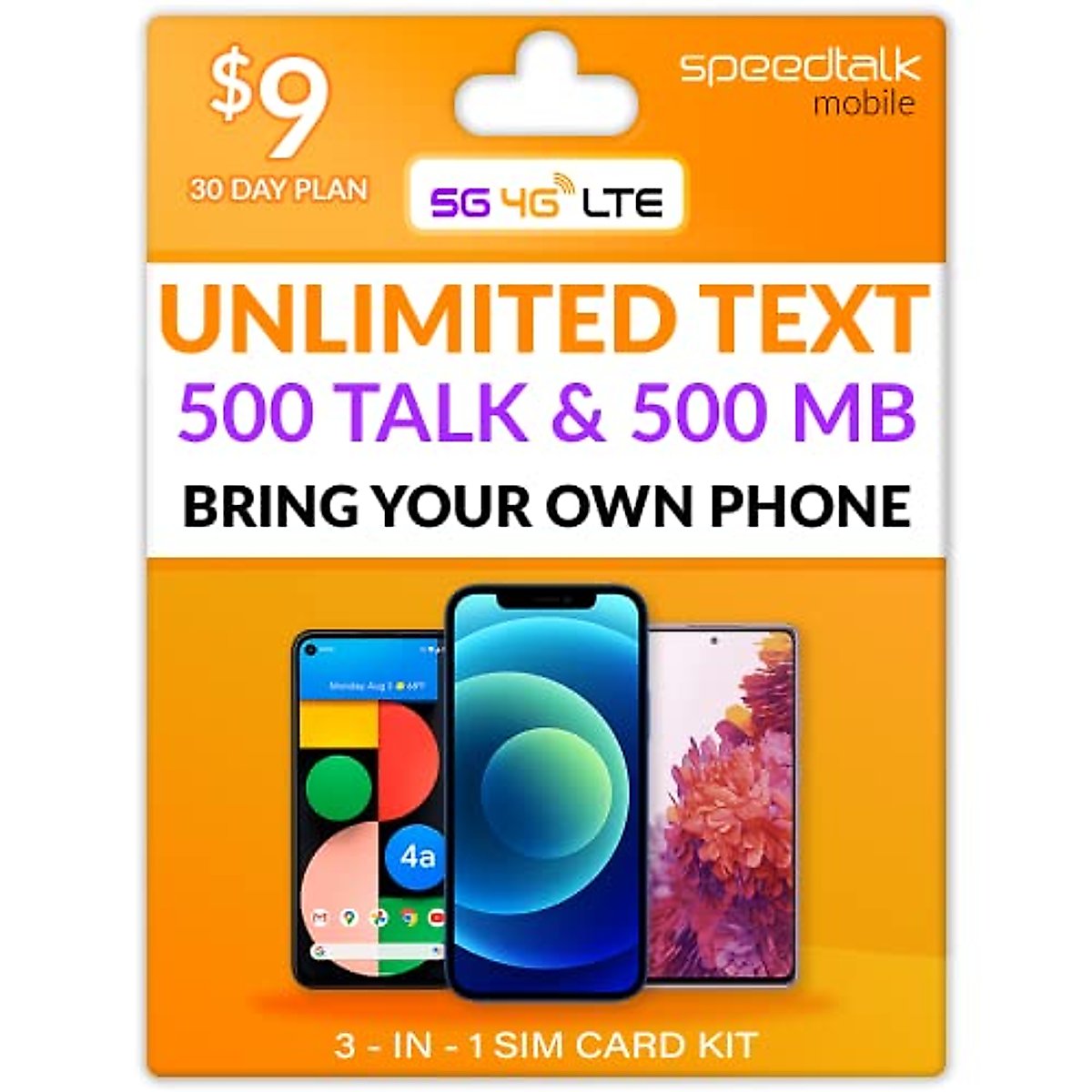 SpeedTalk Mobile SIM Card Unlimited Text 500 Minutes Talk 500MB Data for 5G 4G LTE iOS Android Smart Phones | Triple Cut 3 in 1 Simcard - Standard Micro Nano | No Contract Cellphone Plan | US Coverage