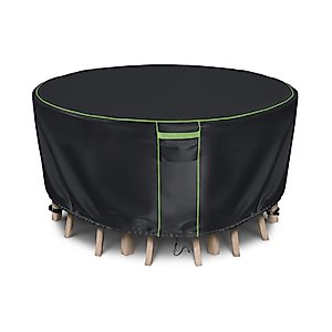 Round Patio Furniture Covers, 100% Waterproof Outdoor Table Chair Set Covers, 600D Heavy Duty Patio Furniture Covers, Anti-Fading, UV Resistant, 72" Dia x 28" H, Black