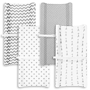 Changing Pad Cover – Premium Baby Changing Pad Covers 4 Pack – Boy or Girl Changing Pad Cover – Pure Jersey Machine Washable Grey and White Changing Table Cover – Diaper Changing Pad Cover Sheets