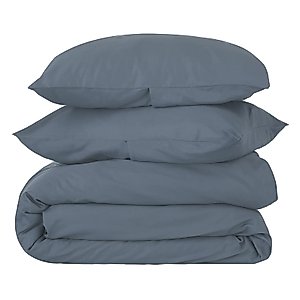 Nate Home by Nate Berkus 300TC 3-Piece Luxe Cotton Sateen Duvet Cover | Ultra Soft, Cool, Bedding Set from mDesign - King Size - 1 Duvet Cover/2 Pillow Shams, Whale (Navy Blue)