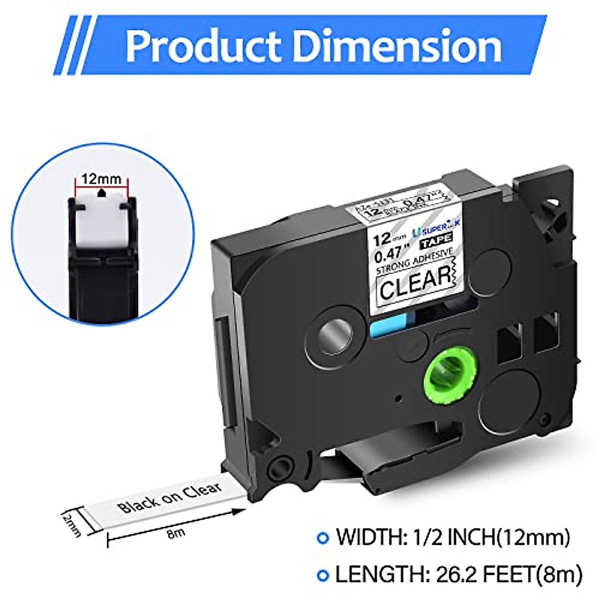USUPERINK 2PK Compatible for Brother Label Maker Tape Clear TZe-S131 TZ-S131 TZe-131 TZe131 TZ-131 TZ131 12mm 1/2'' Laminated Black on Clear Extra Strength Label Tape for PT-D210 H110 D220 D410 D600