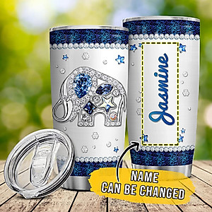 Wassmin Elephant Tumbler Personalized Elephant Gifts For Women Girls Jewelry Drawing Style Stainless Steel Tumblers Custom Name Coffee Travel Mug 20oz 30oz Birthday Christmas Presents