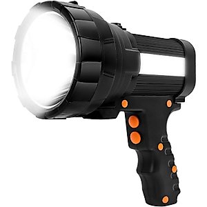Rechargeable Spotlight, 10000 Lumens Led Spot Lights, Super Bright Handheld Flashlight with 10000mAh Power Bank&Warning Lamp, IP65 Waterproof Outdoor Searchlight Camping Hunting