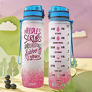 64HYDRO Nurse Water Bottle 32oz, Nurse Weeks Gifts, Nurse Appreciation Gifts, Nurse Water Bottle with Times to Drink, Motivational Water Bottle, Water Tracker Bottle, Water Bottle with Time Marker