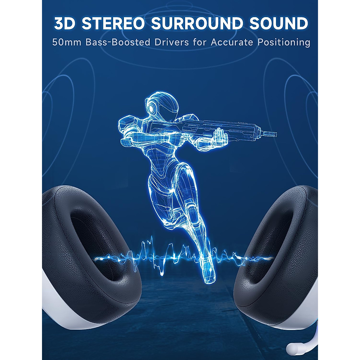 Gvyugke 2.4GHz Wireless Gaming Headsets for PS5, PS4, PC, Switch - Bluetooth 5.3 Gaming Headphones with Noise Canceling Mic, 7.1 Surround Sound, 70H Battery, Gaming Lighting - White