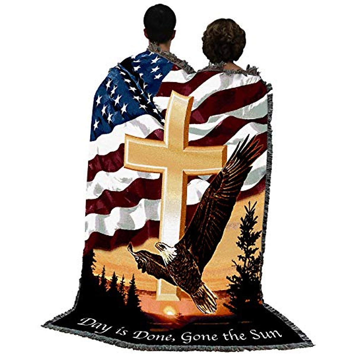 Pure Country Weavers Day is Done Gone The Sun Blanket Cross Eagle Flag - Sympathy Bereavement Gift Tapestry Throw Woven from Cotton - Made in The USA (72x54)