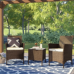 PAOLFOX 3 Pieces Patio Furniture Sets,Wicker Patio Set,PE Rattan Patio Furniture,Patio Bistro Sets,Porch Furniture,Outdoor Conversation Sets,Wicker Patio Chairs,Balcony Furniture Set